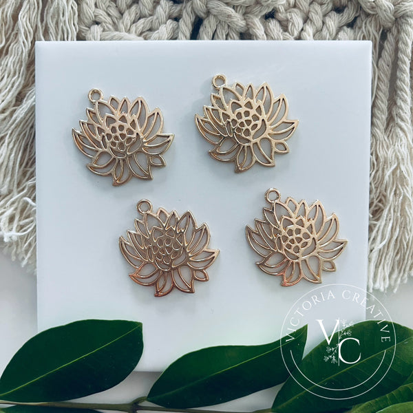 GOLD PROTEA FLOWER - NICKEL FREE - JEWELLERY FINDINGS - FLORAL COLLECT ...