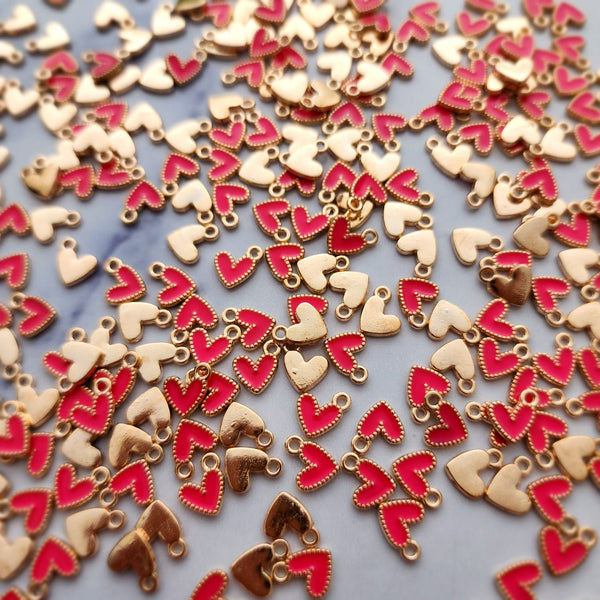 PINK HEART CHARMS WITH GOLD - NICKEL FREE - FINDINGS – victoriacreative
